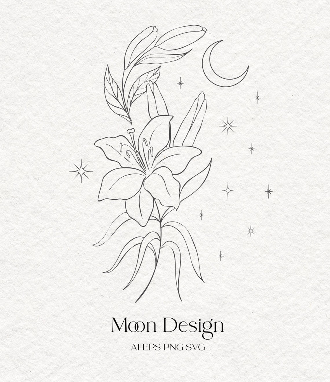 Moon Phases Stars Lily Clipart Floral Lunar Magic - Etsy