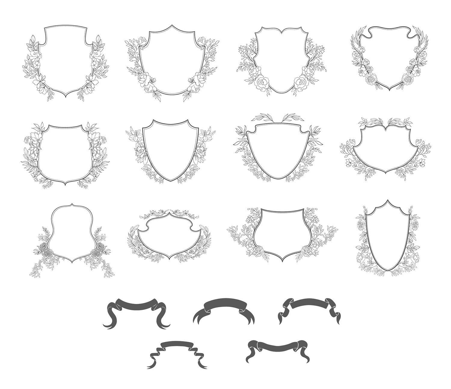 Wedding Crests Floral Frames Clip Art Border Monogram - Etsy