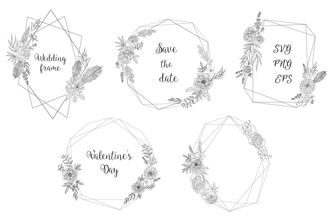 Botanical Floral Frame Border Clipart Hand Drawn Crystal Peony - Etsy UK