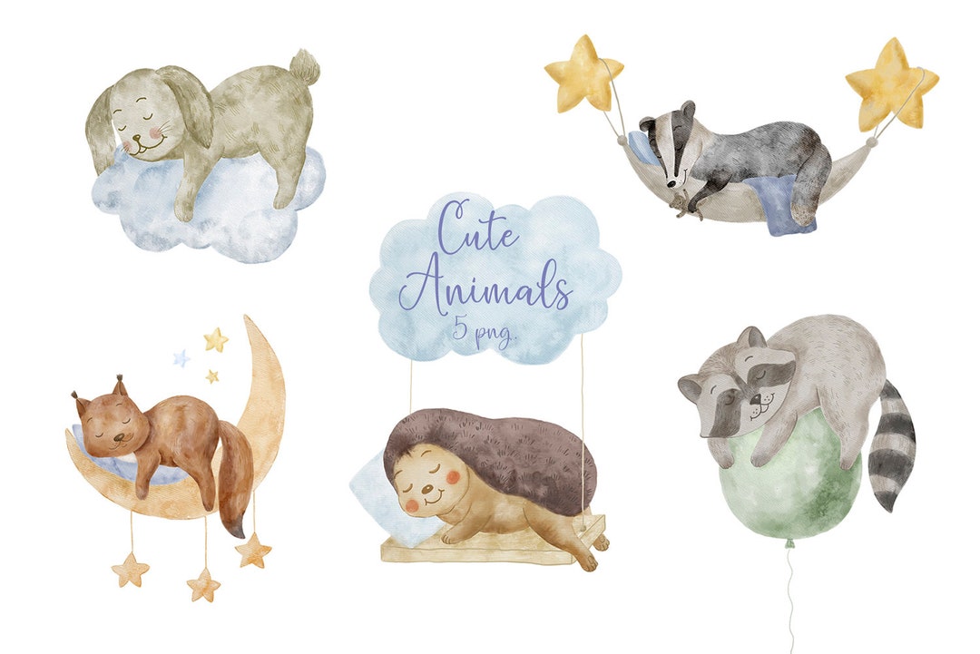 Forest Animals, Watercolor Clipart, Cute, Bunny, Rabbit, Badger ...
