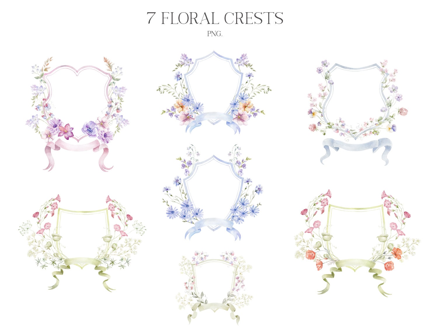 Wedding Crests Wild Flowers Watercolor Floral Clipart - Etsy UK