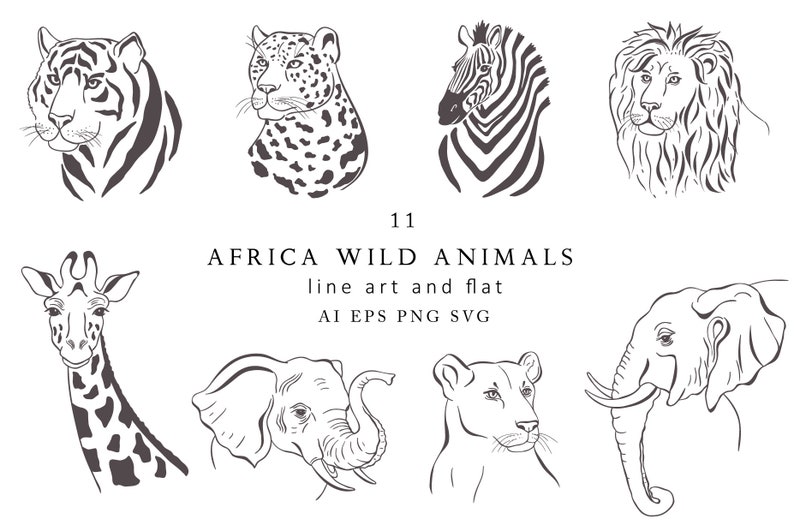 Africa Animals Clipart Safari Giraffe Tiger Lion Elephant Zebra Leopard ...