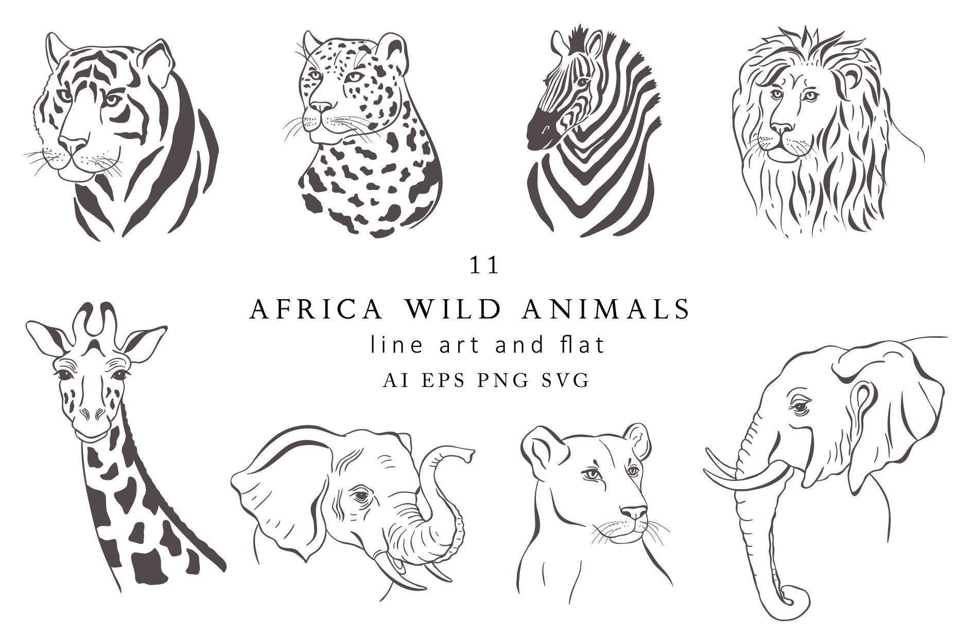 Wild Animals Clip Art Black And White