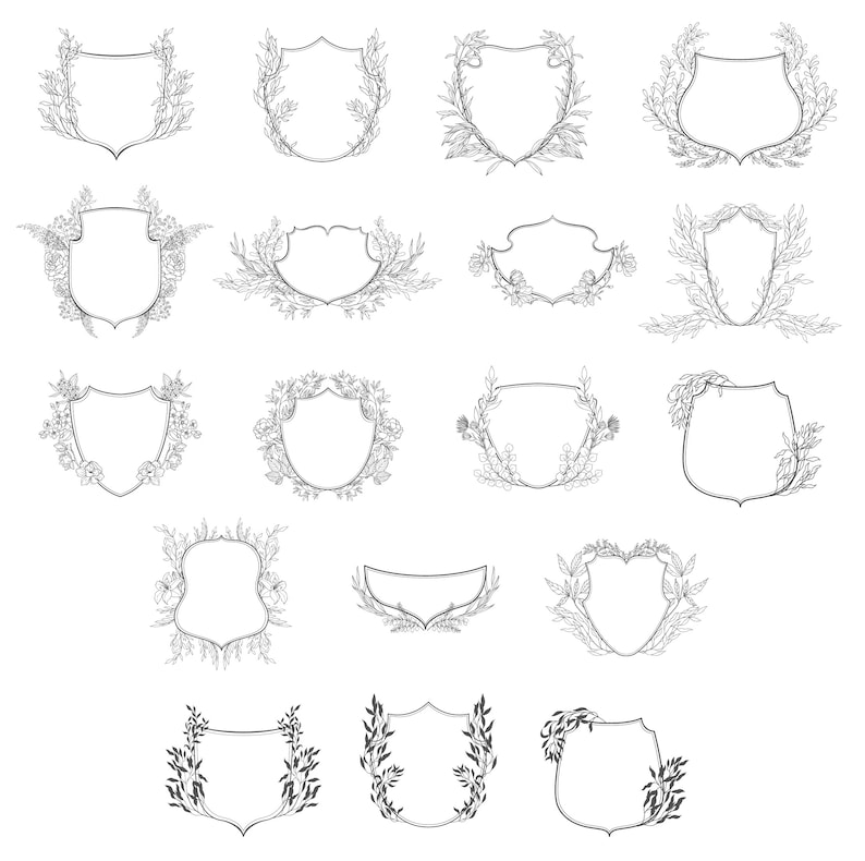 Floral Frames Clip Art Border Monogram Crests Clipart Flowers - Etsy