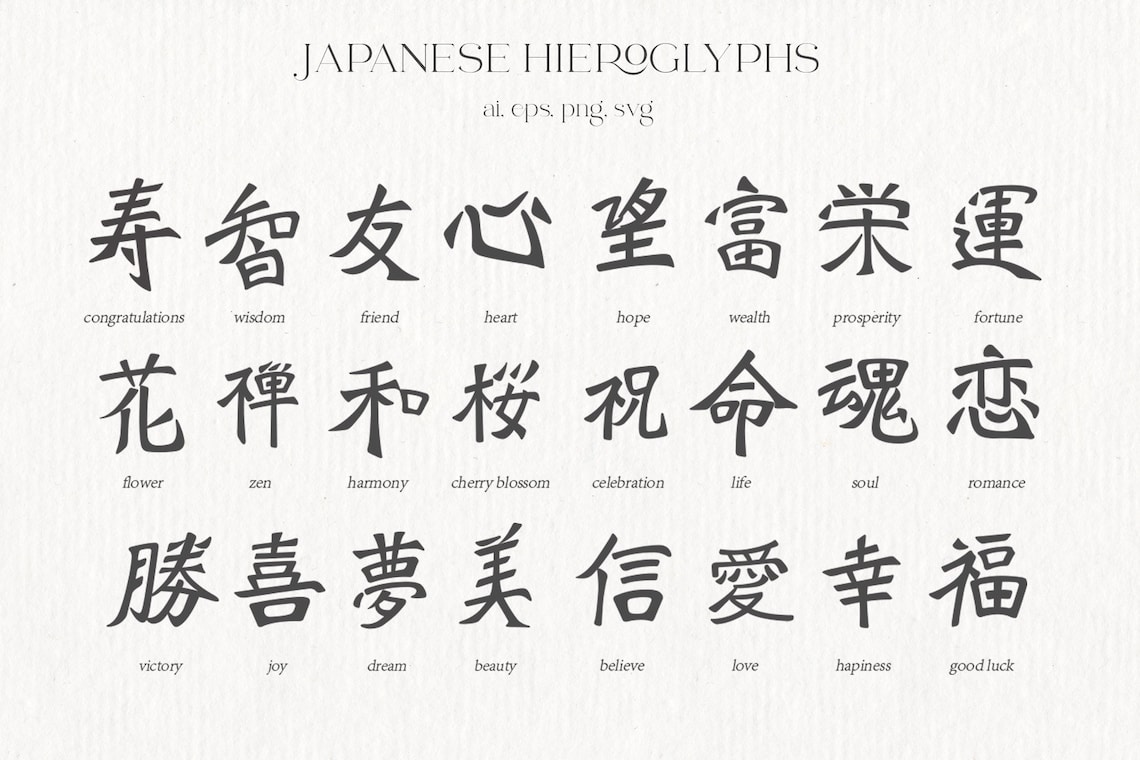 Japanese Hieroglyphs Japan Clipart Symbol Logo Sign Characters - Etsy