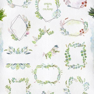 Watercolor Floral Clip Art Collection Geometric Frames Flowers - Etsy