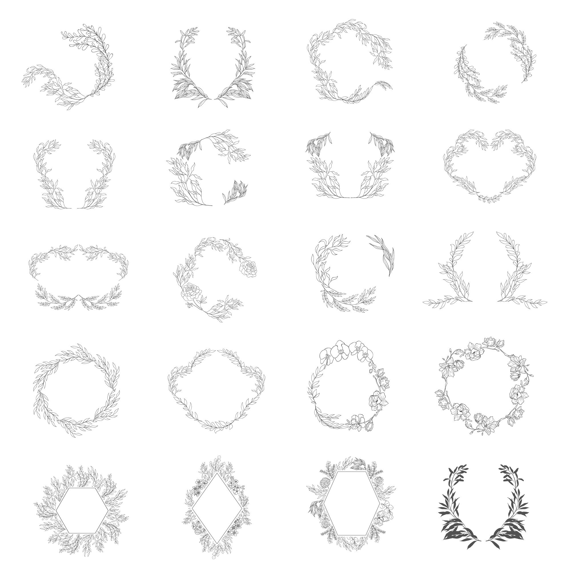 Hand Drawn Floral Frames Border Monograms Clip Clipart Flowers Leaf ...