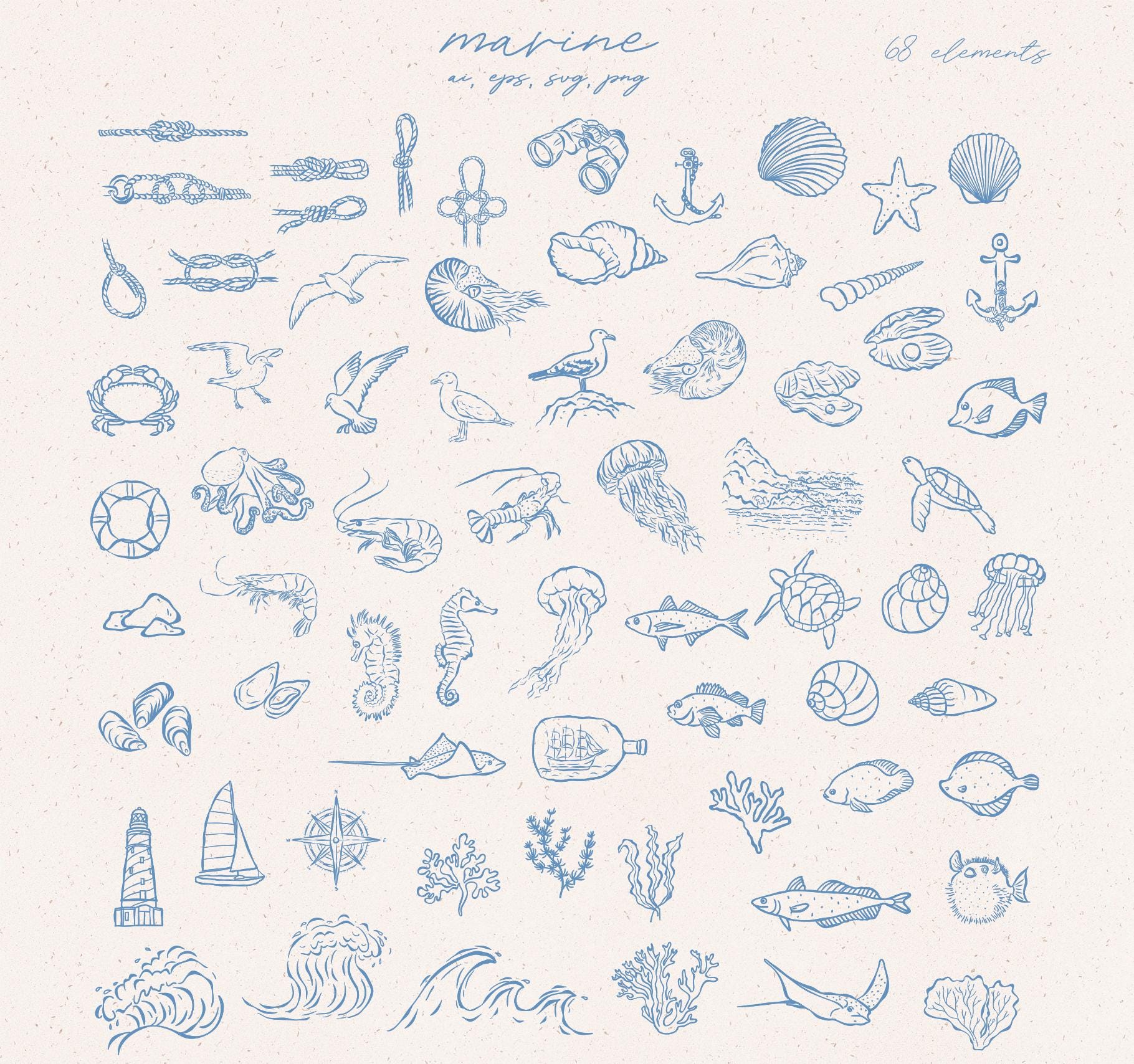 Sealife Clipart, Underwater, Marine, Sea Animals, Doodles, Nautical ...