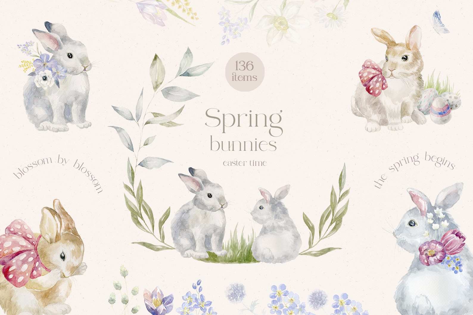 Easter Bunny Clipart Cute Rabbit Watercolor Animal Forest | Etsy