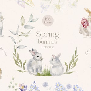 Easter Bunny Clipart Cute Rabbit Watercolor Animal Forest Woodland ...