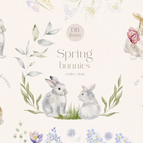 Watercolor Bunny Clipart Brown Easter Rabbit Set Spring | Etsy