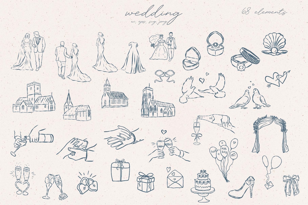 Wedding Clipart, Wedding Doodles, Wedding Invitation, Icons, Bridal ...