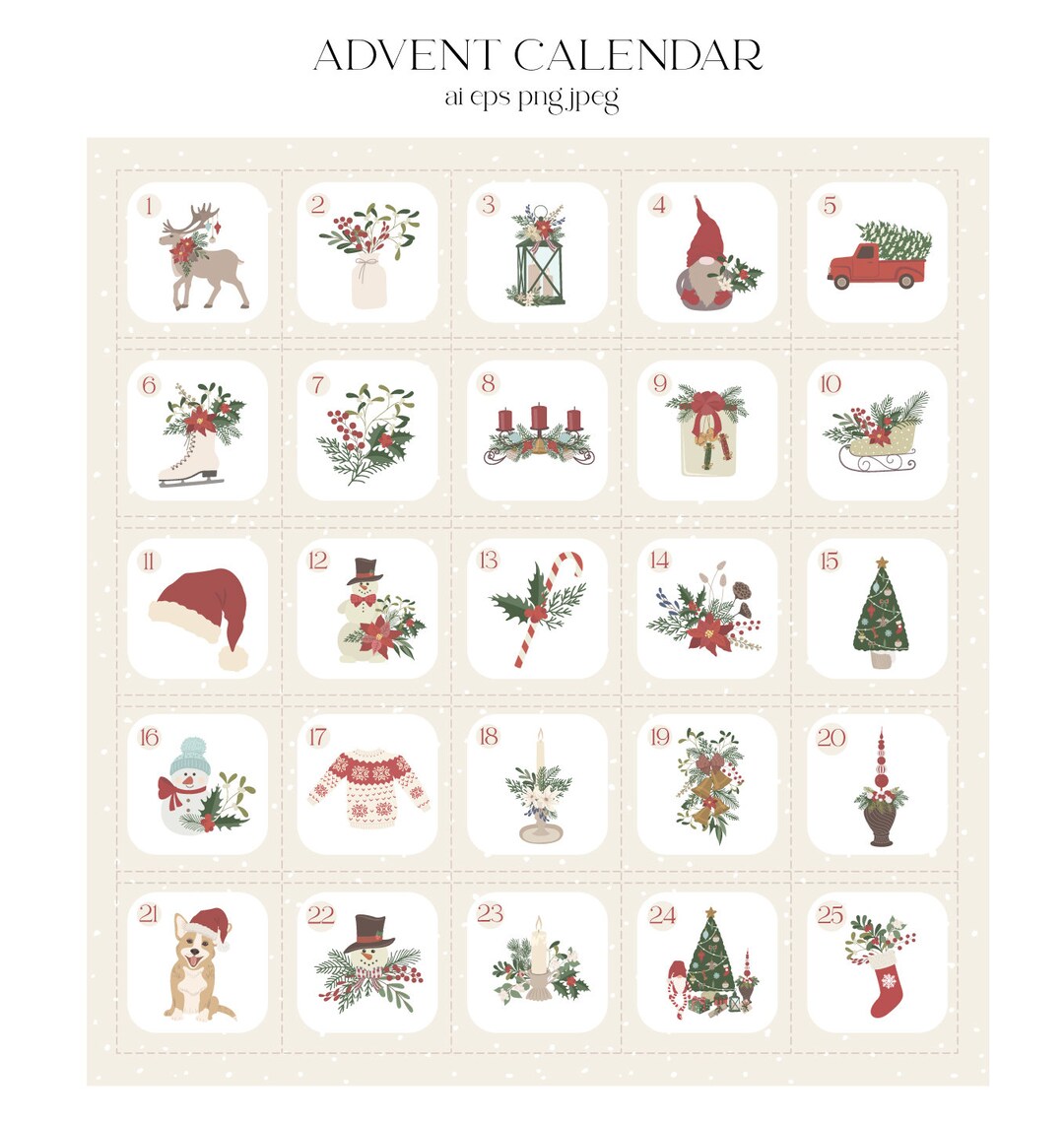 Advent Calendar Clipart, Christmas, Tree, Floral Christmas, Winter, Dog ...