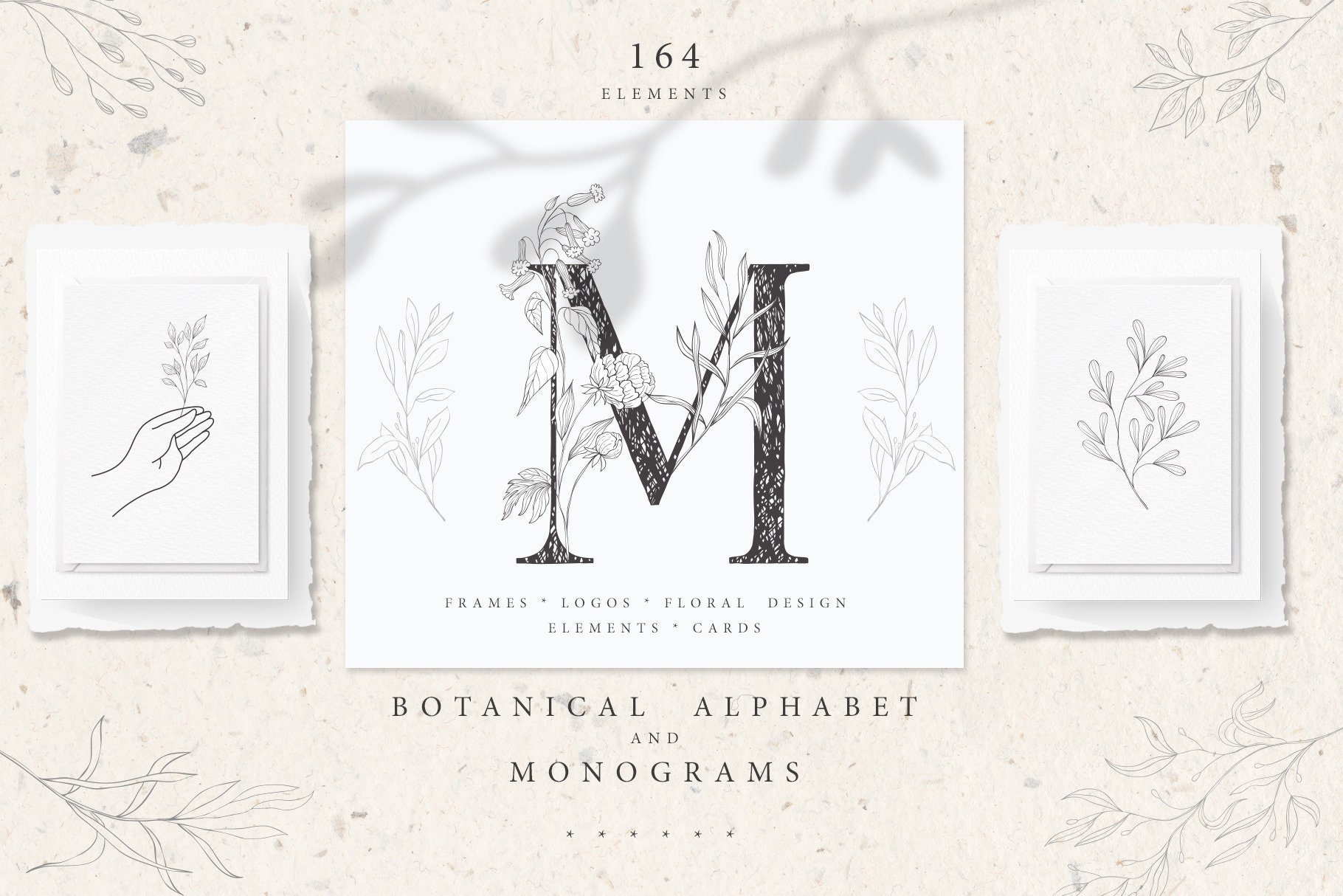 Botanical Hand Drawn Clipart Floral Alphabet Monogram Logo | Etsy