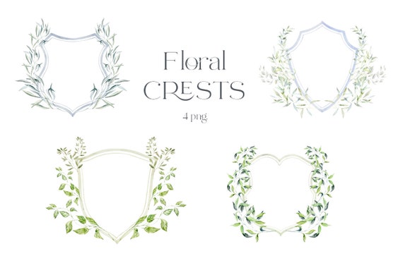 Wedding Crests Crests Leaves Watercolor Floral Clipart - Etsy