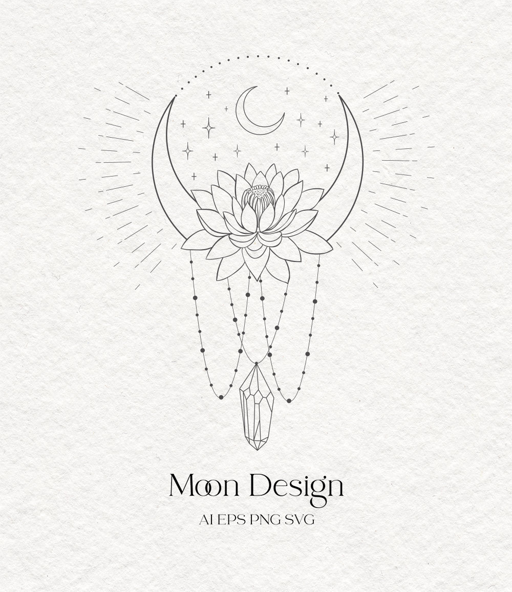 Lotus, Flower, Moon, Crystal, Phases, Clipart, Floral, Lunar, Magic ...