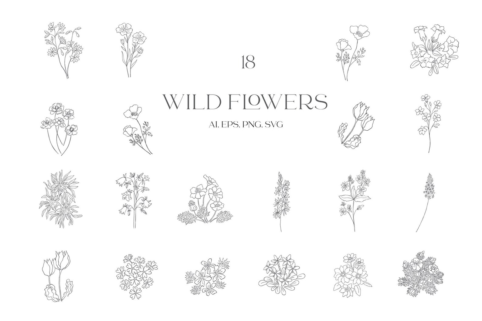 Wild Flowers Field Flower Meadow Plants Clipart Floral - Etsy