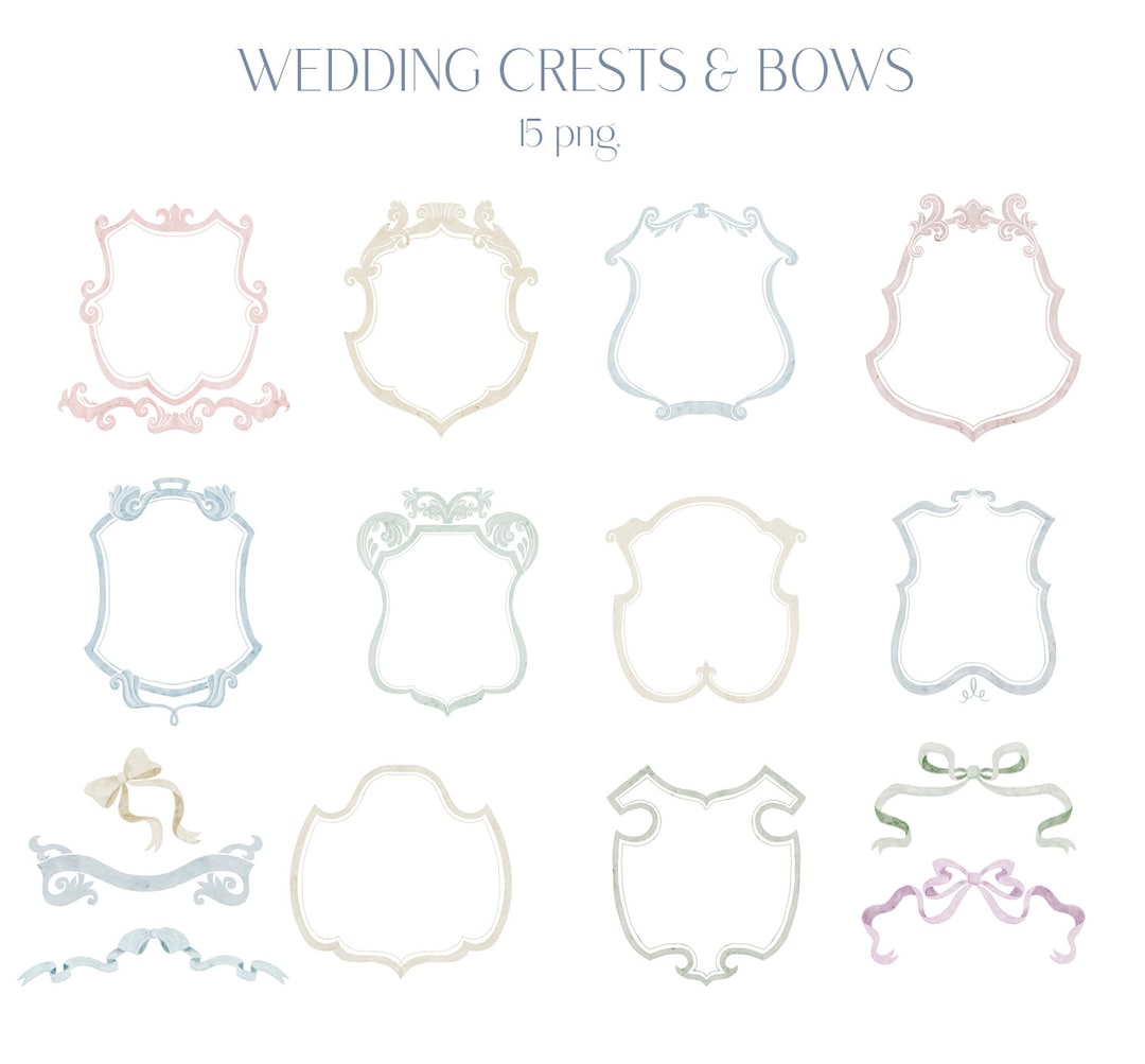 Crests, Wedding Crests, Watercolor Crests, Watercolor, Clipart ...