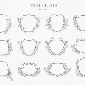 Wedding Crests, Watercolor, Line Art, Floral, Frames, Monogram, Clipart ...