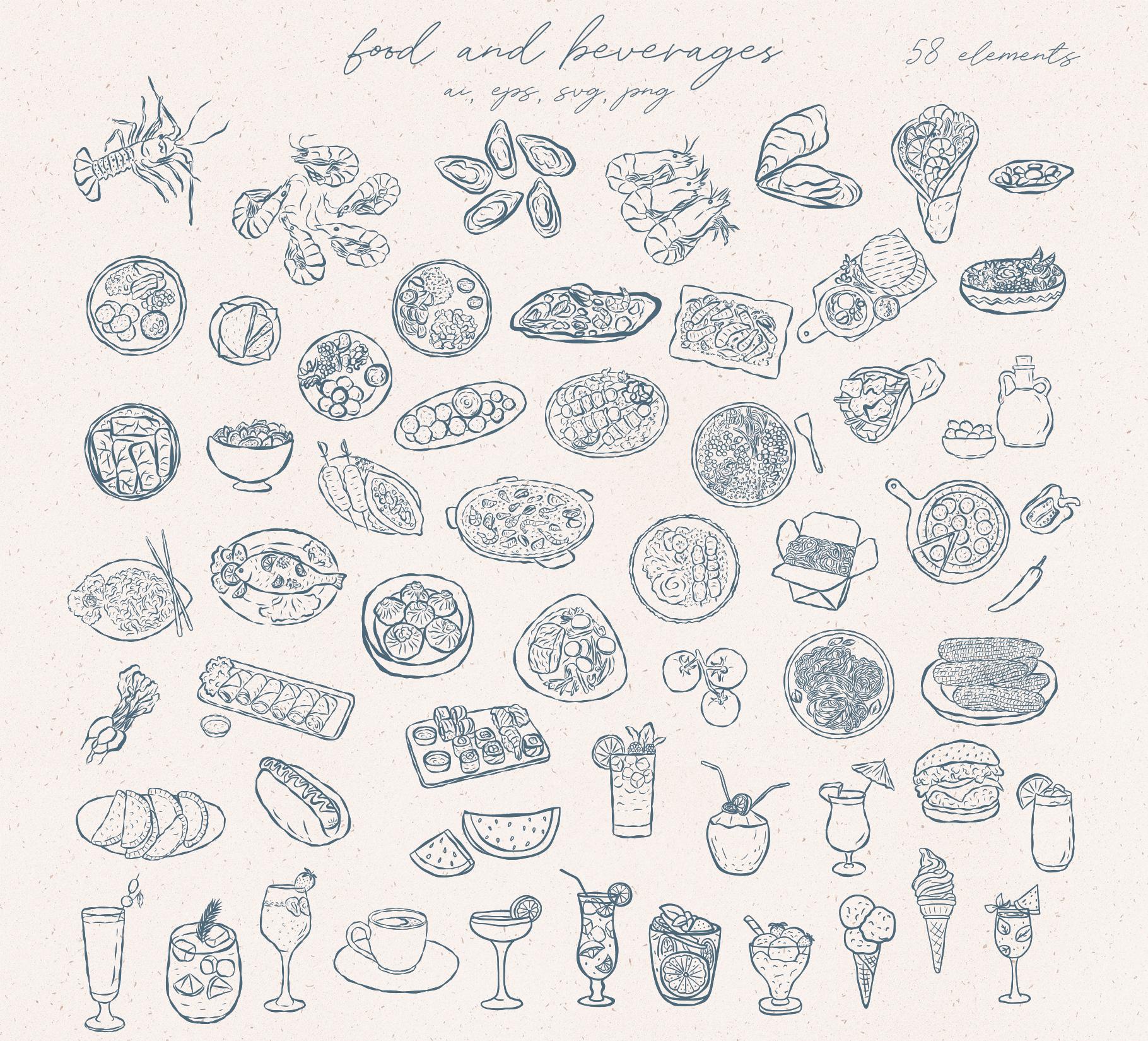 Wedding Clipart, Sealife, Beach, Underwater, Menu, Food, Drink, Hand ...