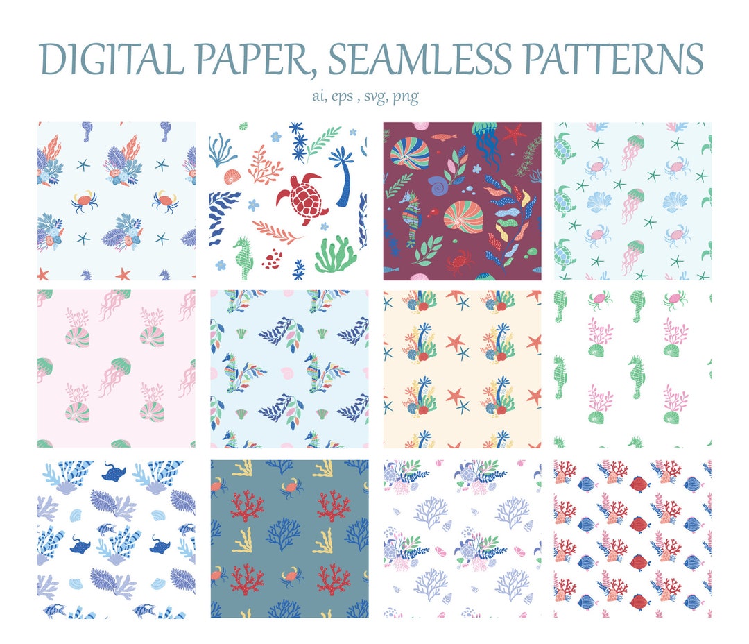 Digital Paper, Sealife Clipart, Seahorse, Octopus, Underwater ...