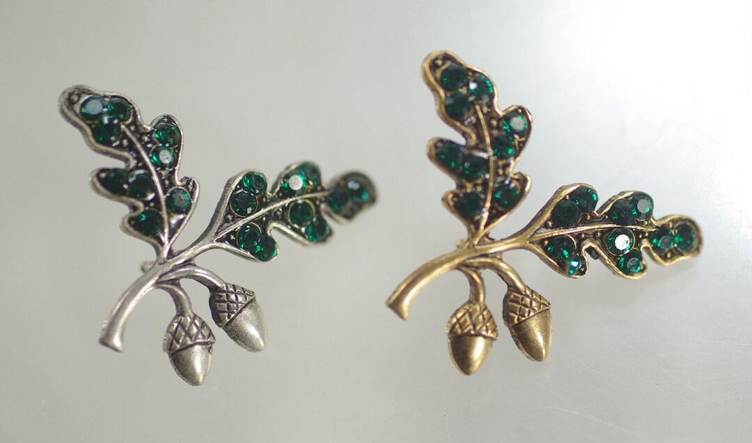 Handcrafted Victorian Acorn Stick Pins, Emerald Rhinestone Stick Pin ...