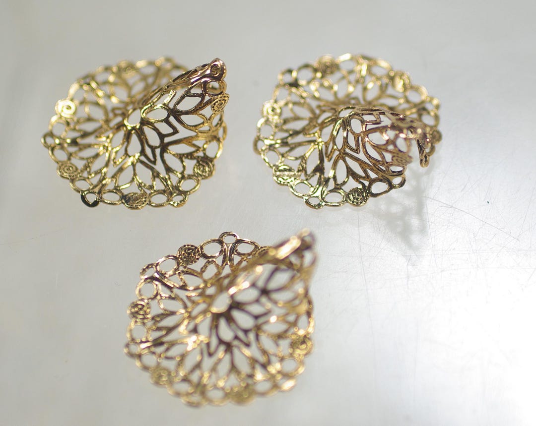 Brass Filigree Bead Caps: Jewelry Making Supply, Victorian Gold Cone ...