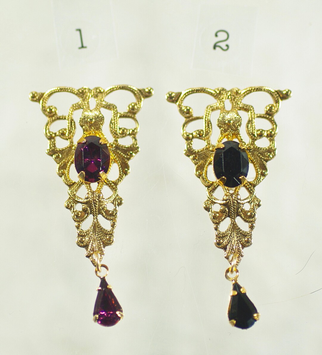 Victorian Rhinestone Filigree Pendant Components, Amethyst Flower ...