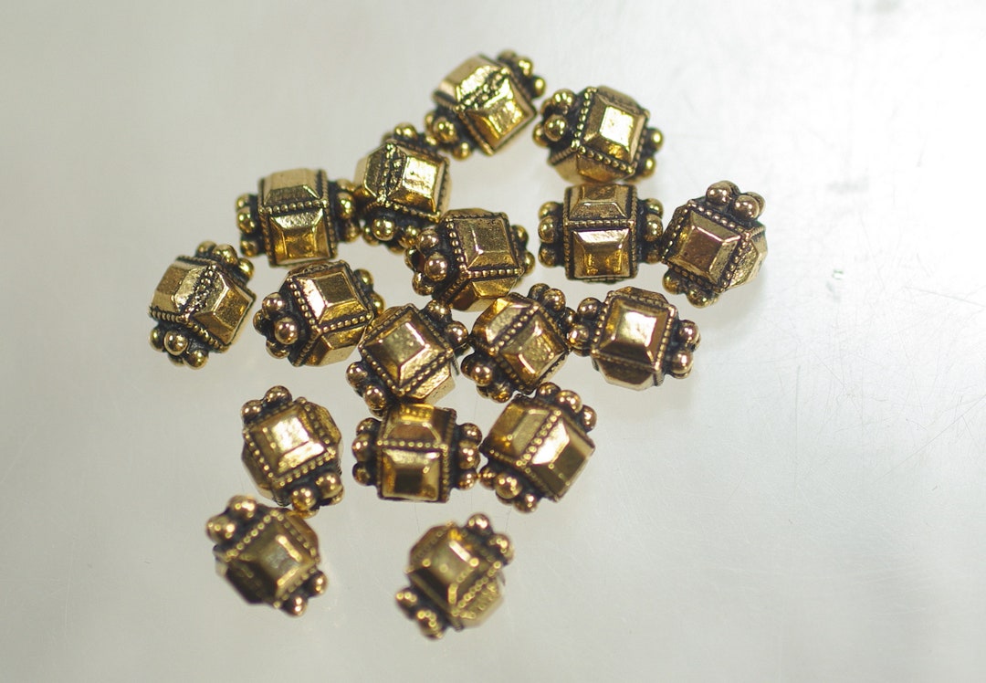 Antique Gold Square Metal Bead, Gold Beveled Cube Beads, DIY Birthday ...