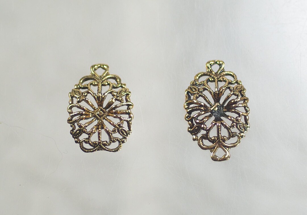 Gold Brass Filigree Rhinestone Settings: Victorian Earring Connector ...