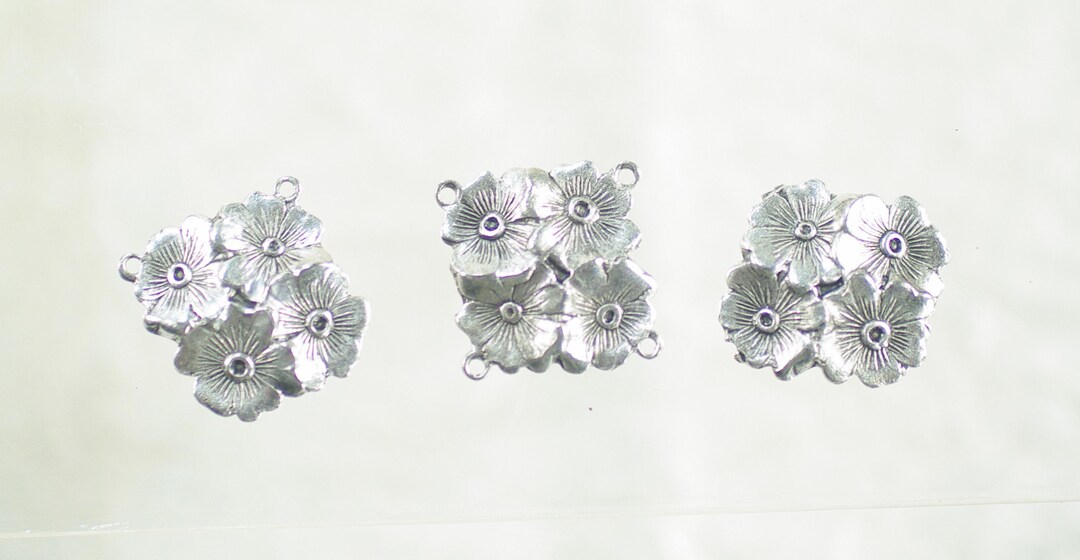 Vintage Victorian Brass Flower Connectors, 4 Way Sterling Flower ...