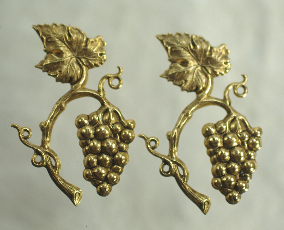 Gold Brass Grape Frame Stampings, Right Facing Grape Branch, DIY Grape ...