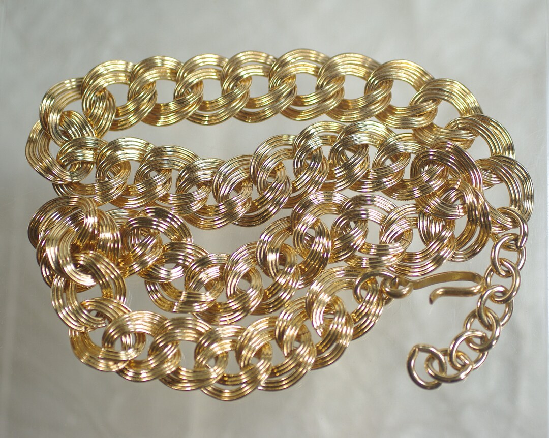 Vintage 18inch Monet Double Cable Chain Necklace, Fancy Chunky Gold ...