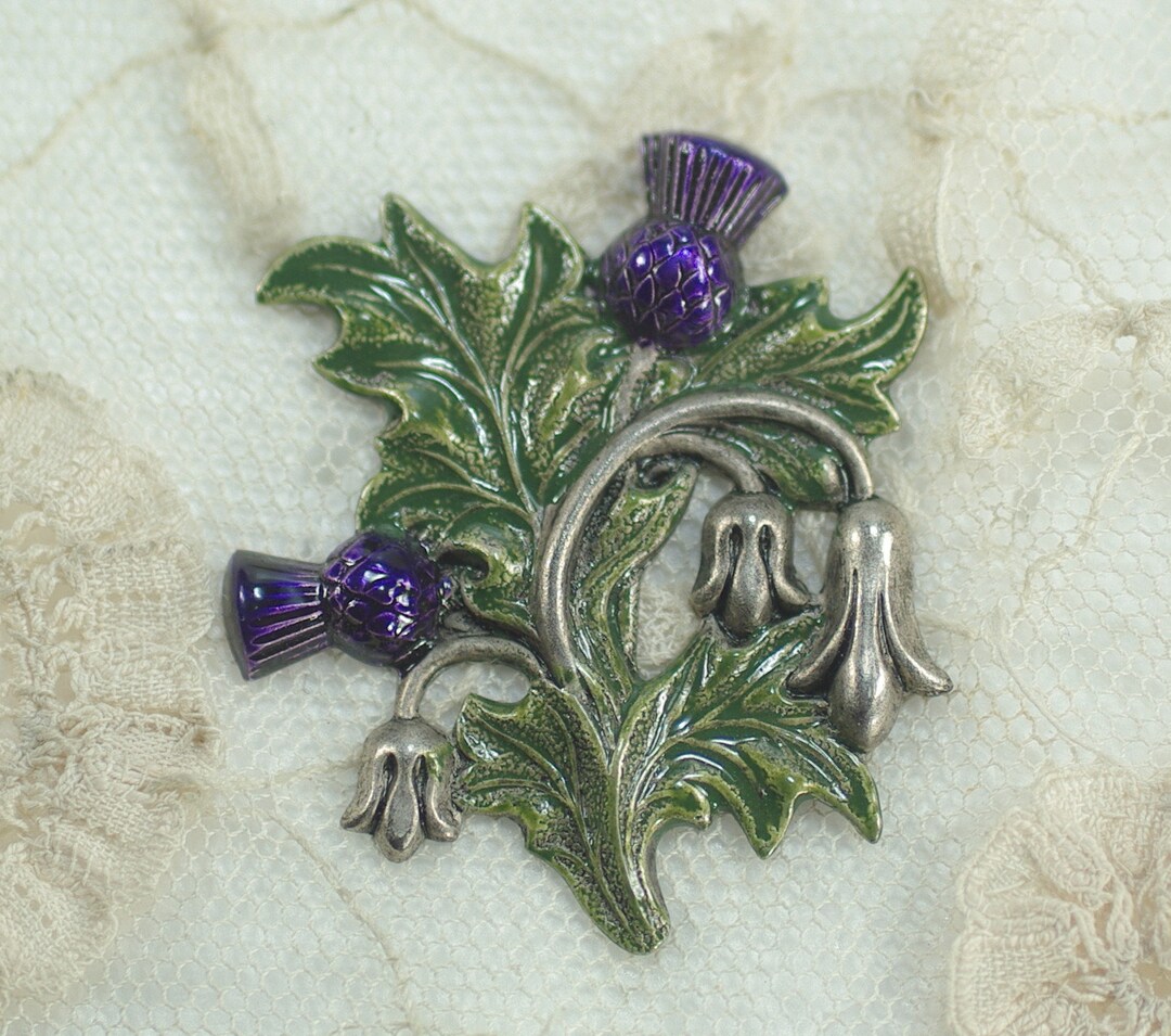 Hand-painted Thistle Stick Pin: French Thistle Stamping, Sterling Plate ...