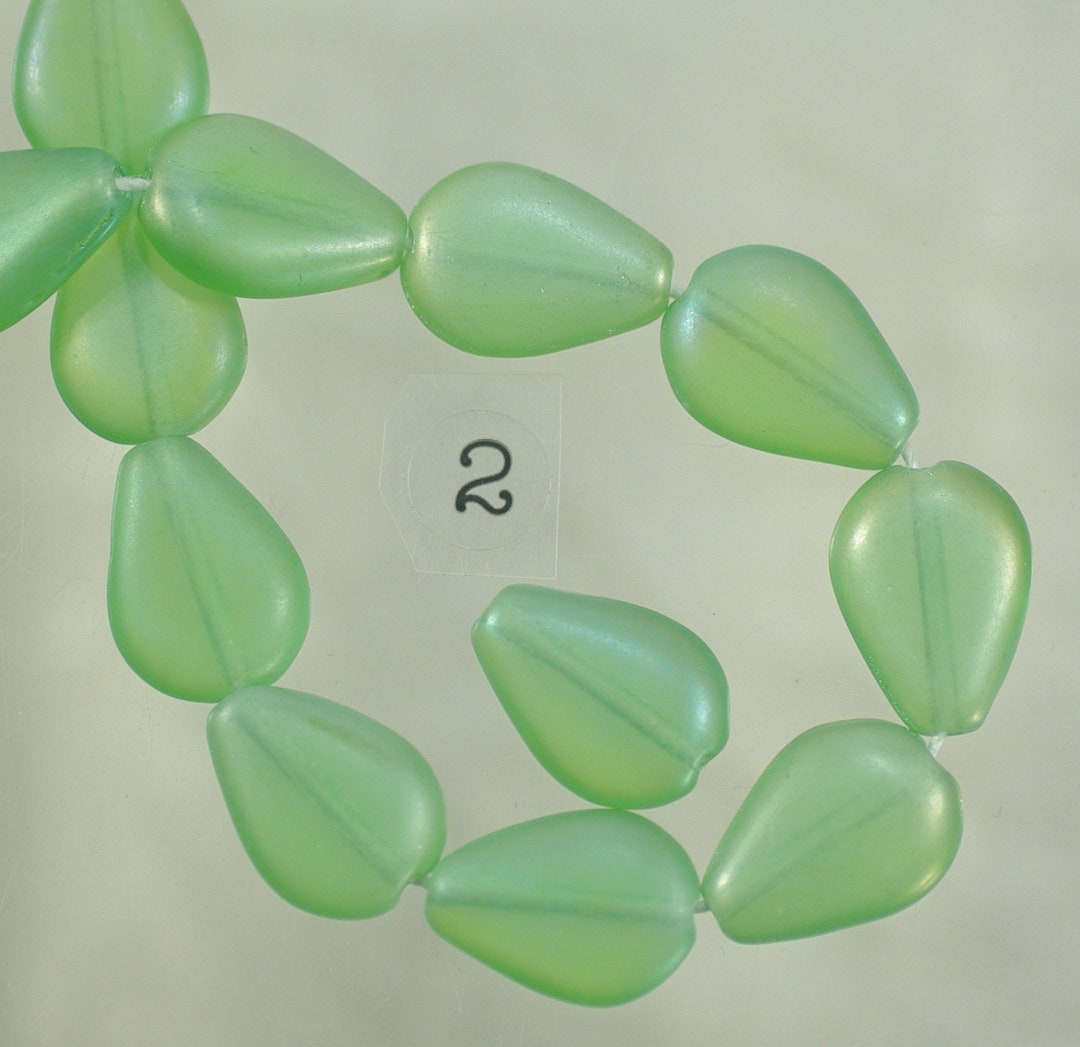 13mm Czech Glass Teardrop Beads, Olive Green Light Green Teardrop Beads ...