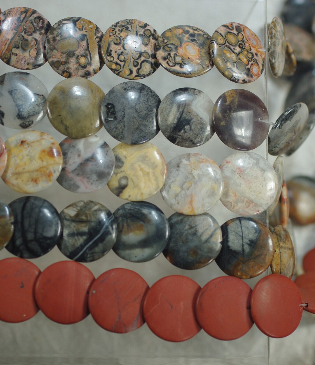 20mm Lentil Stone Beads: Gemstone Jewelry Supply, Jasper Lace Agate 1 ...
