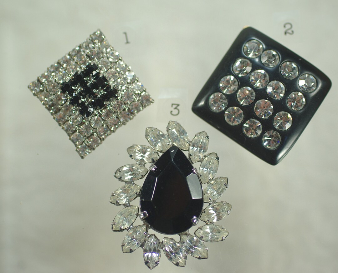 Vintage Clear Jet Rhinestone Jewelry Components, Upcycled 1950's ...