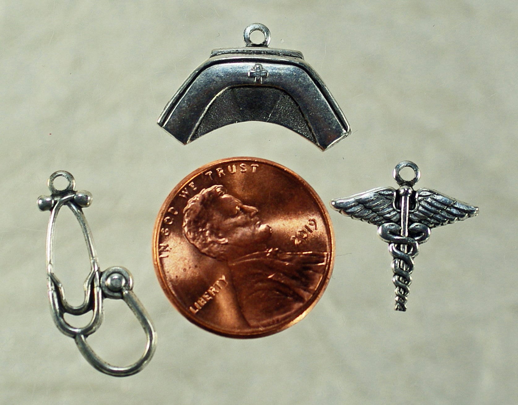 Vintage Brass Medical Charms Nurses Cap Stethoscope Caduceus - Etsy