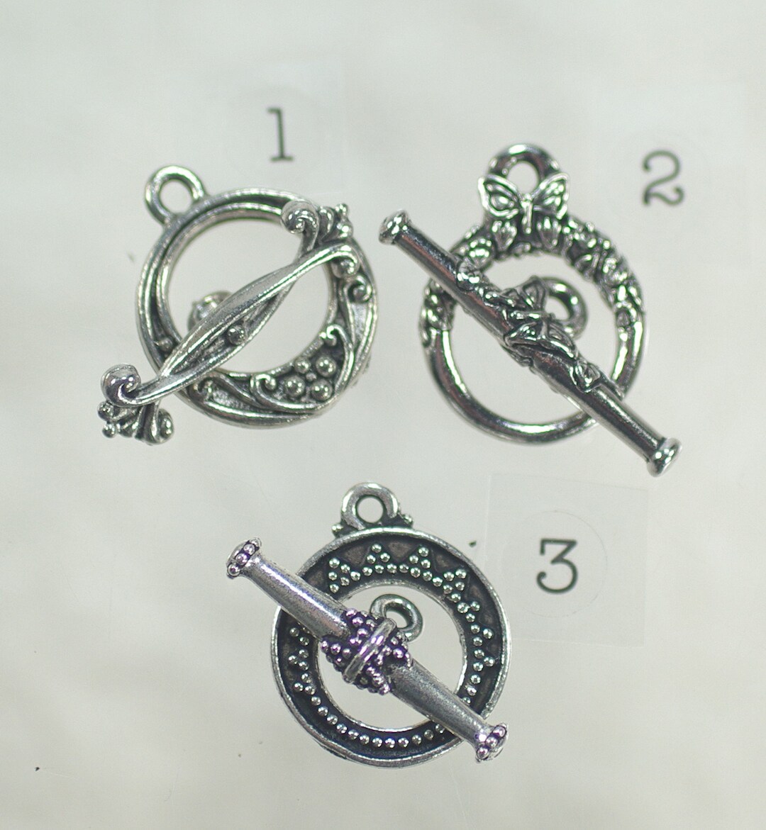 Vintage Antique Sterling Toggles, Silver Scroll Beaded Toggles, Silver ...