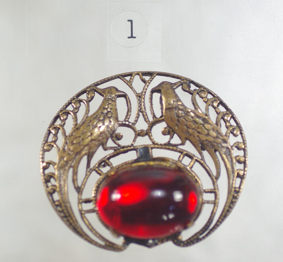 Red Czech Cab Bird Jewelry Component, Orange Acrylic Carved Flower ...