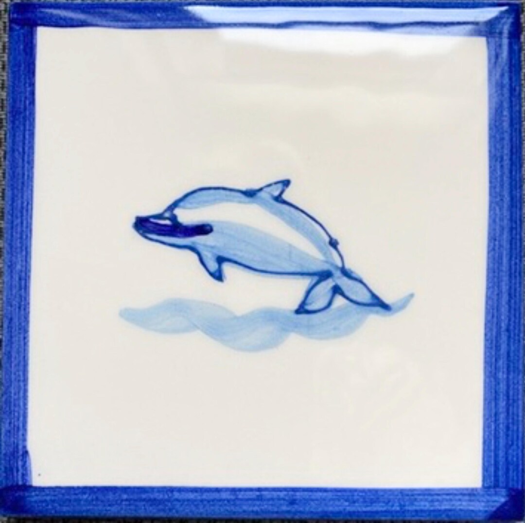 Hand-painted Dolphin Delft Tile: Scottish Ceramic Wall Art - Etsy