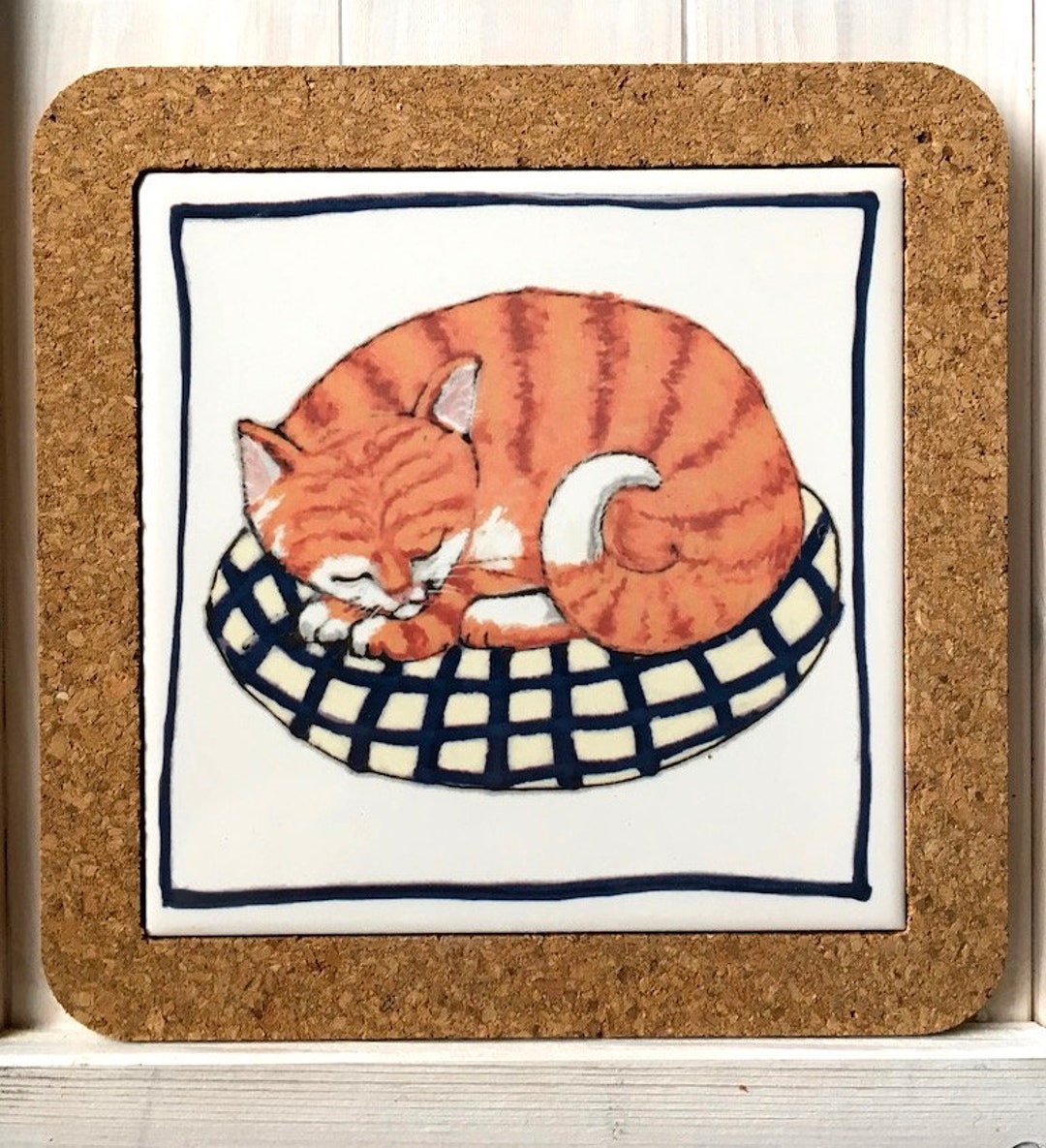 Ginger Cat Cork Trivet: Hand-painted Tile Teapot Stand - Etsy