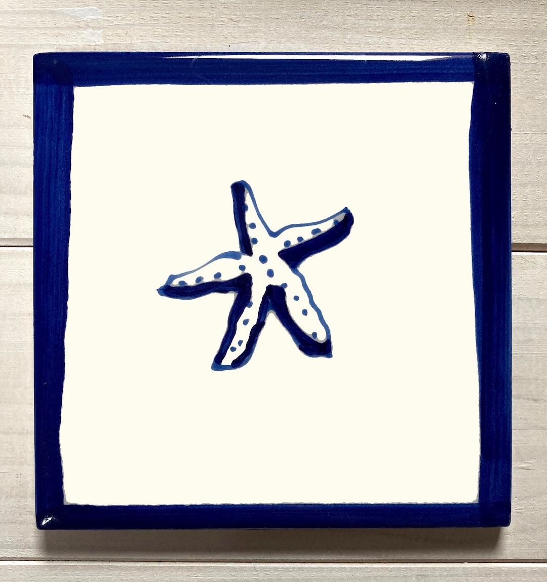 New Listing Hand Painted and Glazed Delft Starfish Tile, Wall Plaque ...