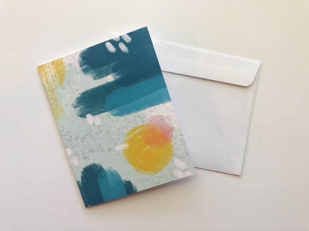 Abstract Teal and Gold Card Set, Five Cards and Envelopes Included - Etsy