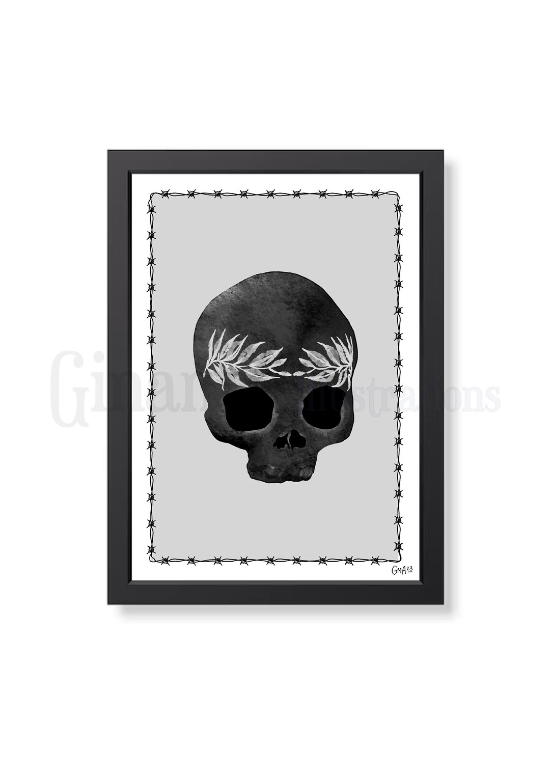 The Skull Print - Light - Digital Monochromatic Wall Art - Skull Emo ...