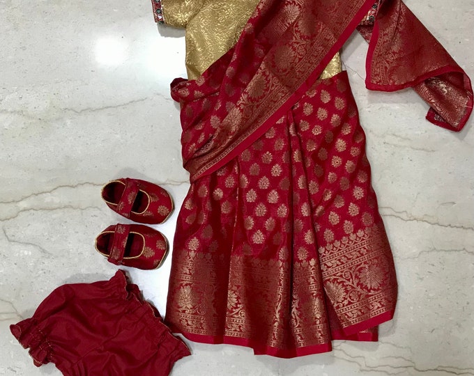 Girls Brown Sharara Salwar Kurta With Dupatta Indian Ethnic Party Wear ...