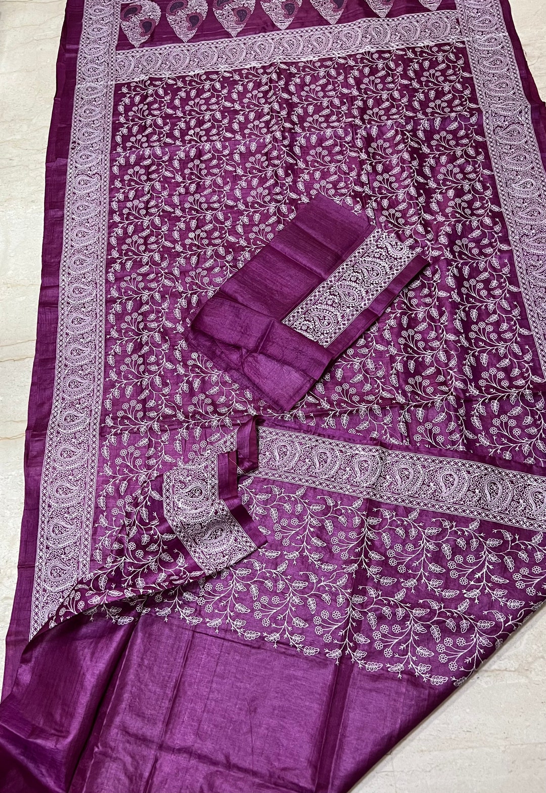 Pure Handloom Tussar Machine Chikankari Embroidery Saree - Etsy