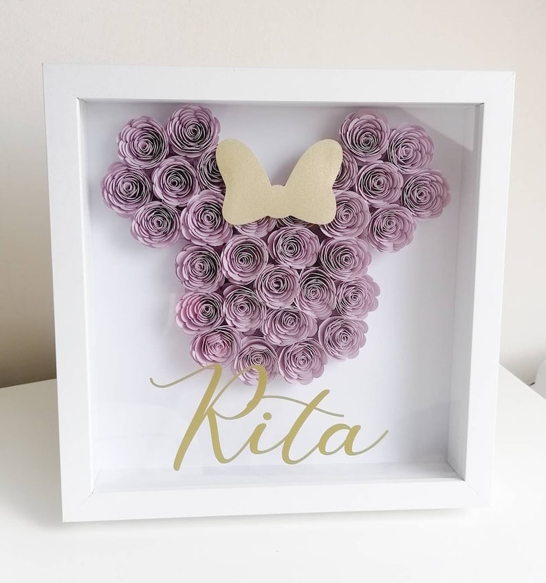 Cadre fleurs en papier minnie | Cadeau naissance fille, anniversaire ...