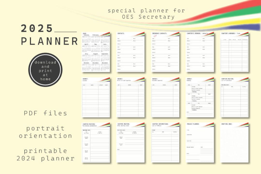 2025 OES Secretary Planner: Printable Eastern Star Calendar (PDF) - Etsy