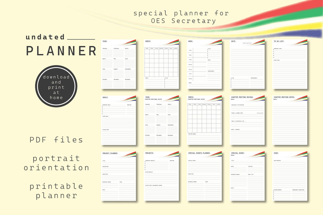 Eastern Star Secretary Planner: Undated Printable OES Planner (PDF) - Etsy